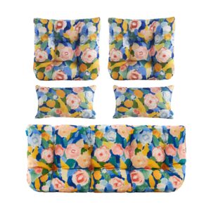 artplan outdoor cushions for settee,wicker loveseat cushions with tie,tufted patio cushions 2 u-shaped set of 5 piece,l44xw19,summer floral