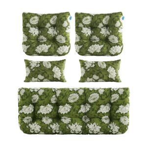 artplan outdoor cushions for settee,wicker loveseat cushions with tie,tufted patio cushions 2 u-shaped set of 5 piece,l44xw19,floral,grass green