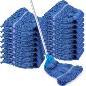 16 pack commercial mop head replacements looped end wet mop head heavy duty mop heads cotton string mops blue industrial cleaning mop head refills for commercial industrial home cleaning