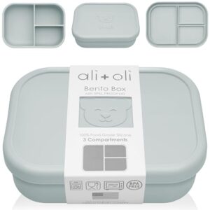 ali+oli leak proof bento box (dream blue) food-grade silicone bento box, bpa, phthalate, lead, & pvc free - bento lunch box for kids and adults - leak resistant sets with lids container