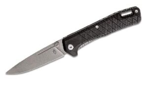 gerber zilch folding knife 3.1" stonewashed drop point plain blade, black grn handles