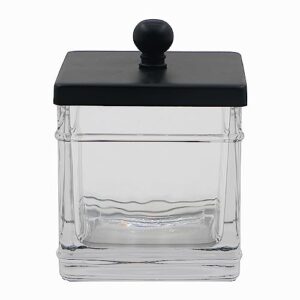 indecor home h halston apothecary glass cotton jar holder for qtips, cotton balls, floss, storage canister ,bathroom organization, with matte black 304l stainless steel lid, makeup vanity organizer