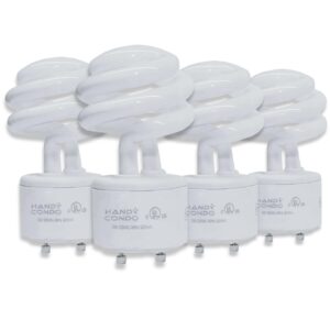 handycondo 13 watt cfl gu24 light bulb with two prongs - t2 mini spiral light bulbs 4200k - 120v 60hz cool white light - twist lock compact fluorescent light bulbs for indoor use -4 pack ul approved