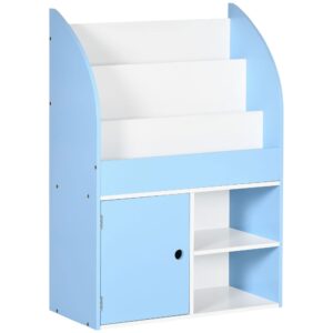 qaba bookshelf, multi-purpose kids toy storage organizer for preschool & early reading, kids bookcase with cabinet, childrens bookshelf, book organizer kids playroom furniture, ages 3-8, blue