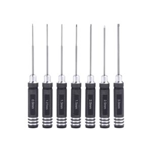 7pcs hex allen screwdriver kit 0.9mm 1.27mm 1.3mm 1.5mm 2.0mm 2.5mm 3.0mm key driver repair tools for rc model car helicopter boat spare tool parts (silver tips)