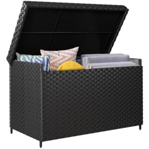 yitahome 230 gallon wicker deck box, xxl all-weather outdoor storage box, rattan storage bin for patio furniture, outdoor cushions, pool storage and garden tools - black