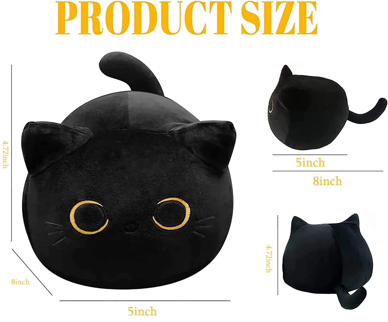 CHNBF Soft Black Cat Plush Toy Pillow - Stuffed Animal for Kids, Boys & Girls Gifts