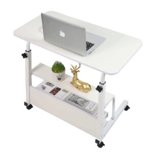 small desk for laptop small space portable desk living room sofa bedroom bedside with storage home office desk adjustable height desk removable home office desk furniture size 32 * 16 inches white a