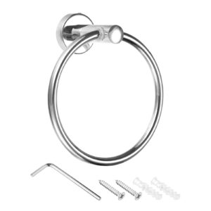 harfington 304 stainless steel towel ring wall mounted round hanging holder with screws for bathroom kitchen accessories, silver tone