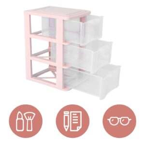 Toyvian Plastic Drawers Organizer, 1Pc 3-Layer Desktop Storage Box Transparent Storage Drawer for Home Office - Pink