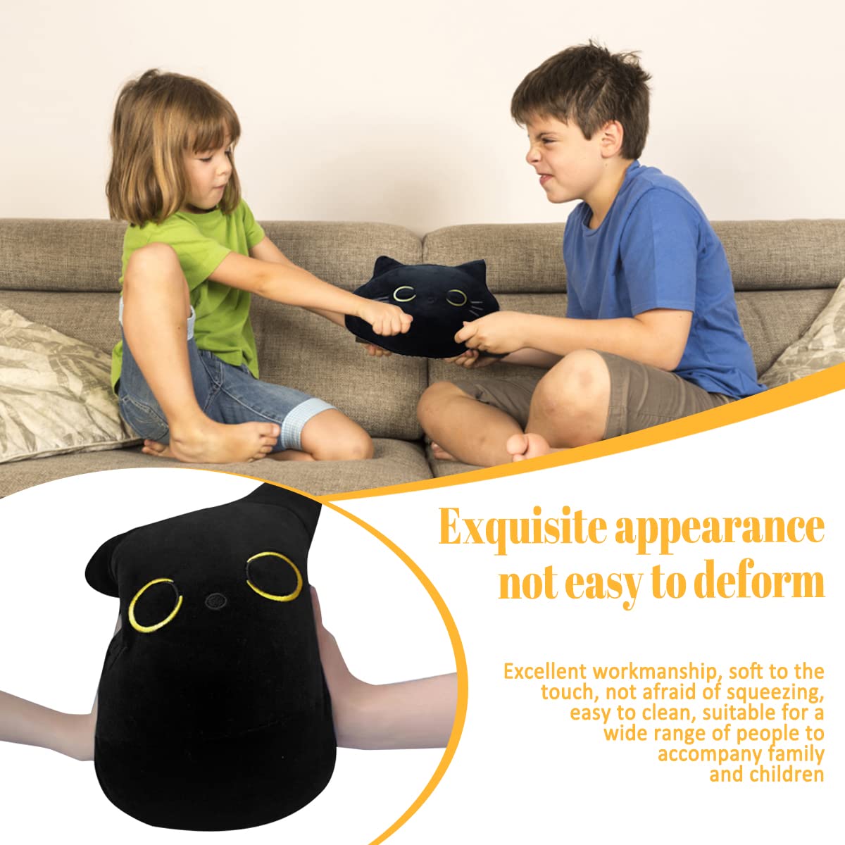 CHNBF Soft Black Cat Plush Toy Pillow - Stuffed Animal for Kids, Boys & Girls Gifts