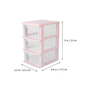 Toyvian Plastic Drawers Organizer, 1Pc 3-Layer Desktop Storage Box Transparent Storage Drawer for Home Office - Pink