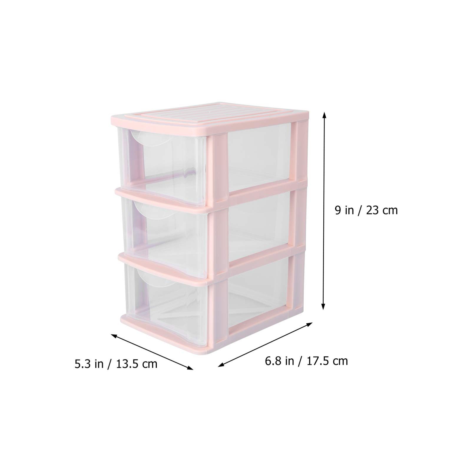 Toyvian Plastic Drawers Organizer, 1Pc 3-Layer Desktop Storage Box Transparent Storage Drawer for Home Office - Pink