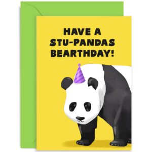 old english co. funny panda birthday card for men and women - 'have a stu-pandas bearthday! bear pun birthday card for him or her | blank inside with envelope