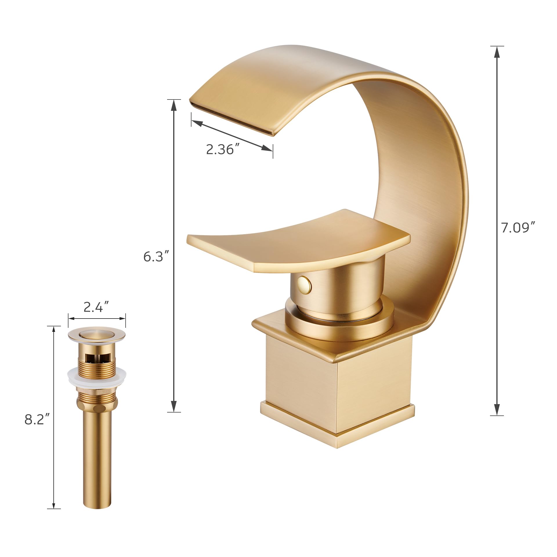 MONDAWE Faucet for Bathroom Sink, Waterfall Single Handle Vanity Faucet for Sink 1 Hole in Brushed Gold