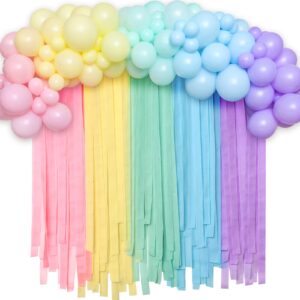 golray 118pcs pastel rainbow party decorations crepe paper streamer backdrop balloon garland arch kit birthday baby shower supplies assorted color macaron ice cream unicorn pastel party decor