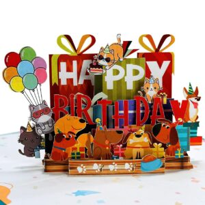 cutpopup birthday card pop up, 3d greeting card (animals happy birthday text)