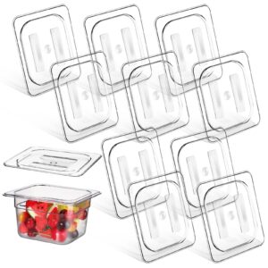 yinkin 12 pcs polycarbonate food pan lids with handle, 1/6 size clear hotel pan lid plastic hotel pan cover for restaurant food container and storage, 6.9 x 6.3 inch