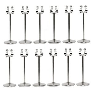 truecraftware- set of 12 stainless steel 8" table card stand heavy base- table number holders place card holder table picture holder wire photo holder clips picture note photo stand