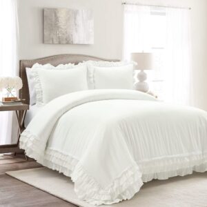 lush decor ella ruffle lace 100% cotton 3 piece duvet cover set, full/queen, white