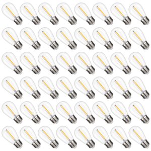 s14 replacement led light bulbs, shatterproof & waterproof 1w s14 led bulbs, e26 base patio edison led light bulbs for outdoor string lights , warm white 2200k plastic 70ml non-dimmable 48 pack