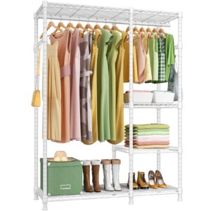 ulif f4 heavy duty clothes rack（with hanger rod ） freestanding clothing racks for hanging clothes，adjustable closet organizer system，portable garment rack 45" w x 15" d x 70" h，max load 500lbs，white