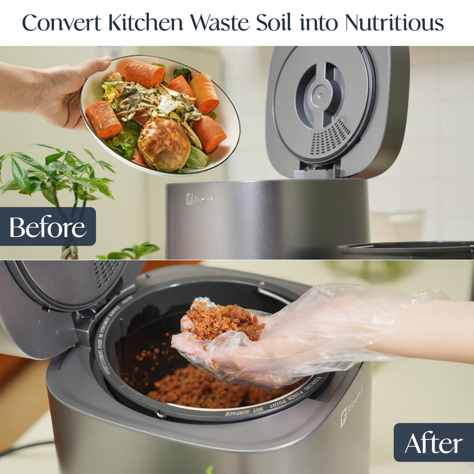 Frossvt Compost Bin Kitchen, 2.5L Countertop Electric Kitchen Waste Composter, Turn Food Waste to Compost, Smart Kitchen Waste Composter, WasteCycler, Food Cycler Composter for Kitchen