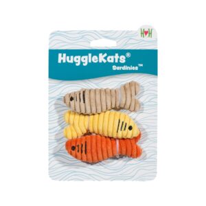 hugglehounds cat mouse toys - interactive & stimulating cat toy with cat nip infused - feather mice toy for indoor cats | hugglekats sardinies