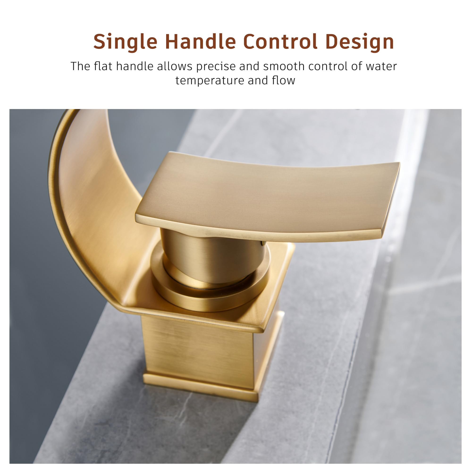 MONDAWE Faucet for Bathroom Sink, Waterfall Single Handle Vanity Faucet for Sink 1 Hole in Brushed Gold