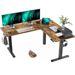 marsail standing desk adjustable height with 4-in 1 electical outlet, l shaped electric standing desk with headphone hook, stand up desk for home office sturdy writing workstation, rustic