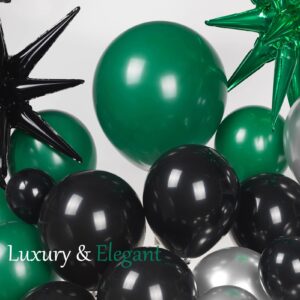 Black and Green Silver Balloon balloon garland kit 130Pcs forest Green Chrome Silver large starburst foil Hunter green balloons for Birthday Party 2024 graduation Spring Decorations