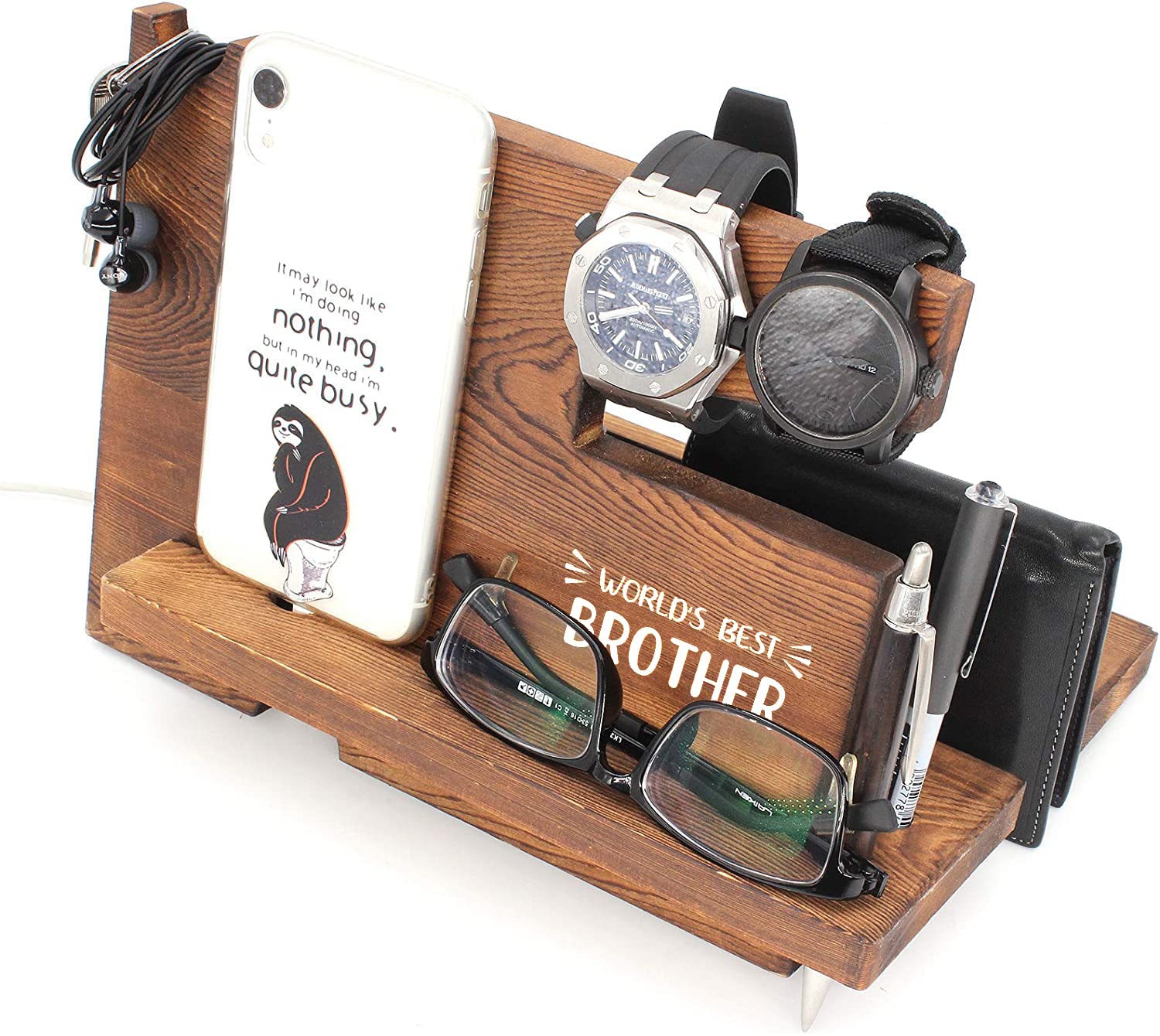 KU-DaYi World’s Best Brother Wooden Desk Docking Station, Brother Gifts For Birthday Christmas Father’s Day Wedding, Brother Gifts From Sister Brother Cousin