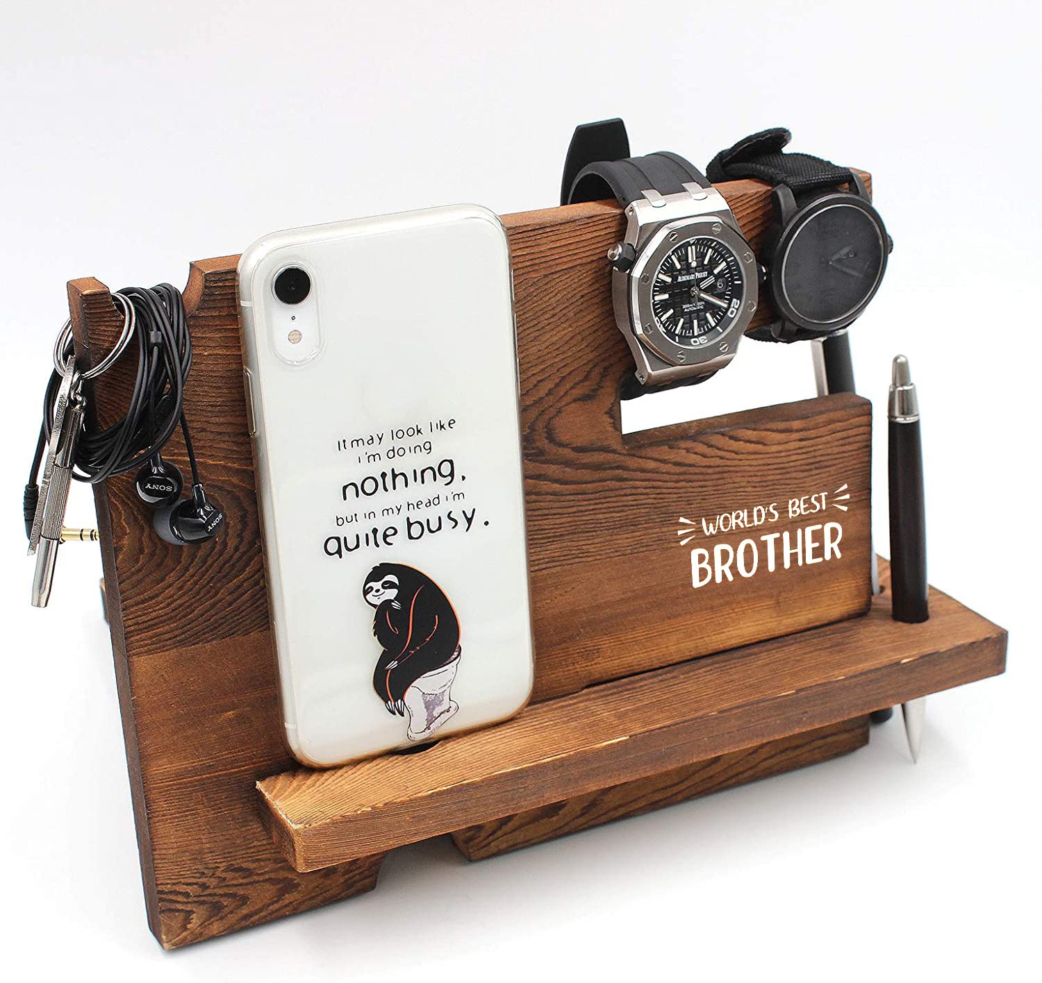 KU-DaYi World’s Best Brother Wooden Desk Docking Station, Brother Gifts For Birthday Christmas Father’s Day Wedding, Brother Gifts From Sister Brother Cousin