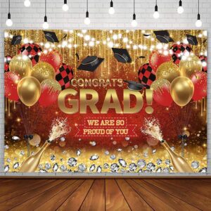 aibiin 7x5ft congrats grad backdrop red gold glitter diamond graduation photography background class of 2023 celebration prom party decorations congratulations on graduation banner photoshoot props