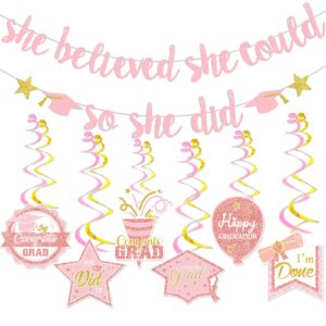 she believed she could so she did banner graduation party decorations 2024 college graduation decorations she believed she could party decor (rose gold)