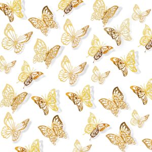 72 pcs 3d butterfly wall decor stickers, gold butterfly party decorations butterfly wall decals butterfly bedroom classroom wedding cake balloon baby shower decor aesthetic for girl,4 styles 3 sizes