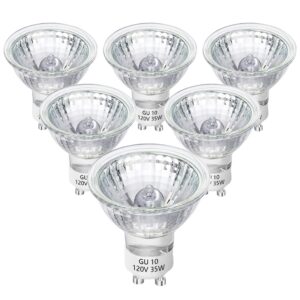 gu10 halogen bulb 35w halogen bulb 6 packs, 120v dimmable, 2700k warm white light, gu10+c mr16 halogen bulb, with glass cover, long service life, used for track and embedded lighting, range hood