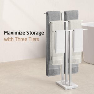 KES Standing Towel Rack 3-Tier with Heavy Marble Base, Free Standing Towel Racks for Bathroom Floor, SUS304 Stainless Steel Brushed Finish, BTH217S3-2