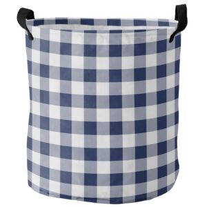 navy blue white plaid laundry basket large 16.5"x17" waterproof laundry hamper, farmhouse checkered buffalo collapsible toys blankets storage baskets clothes hamper for bathroom bedroom living room