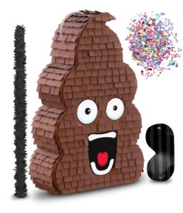 funny poop piñata 4-piece set perfect for birthday parties, decorations, emoticon parties, fun shape, great party addition for kids, teens, and adults (17”x10”) durable!