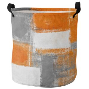 orange grey oil painting laundry basket 16.5"x17" waterproof laundry hamper, burnt orange geometric abstract art collapsible toys blankets storage baskets clothes hamper for bedroom living room