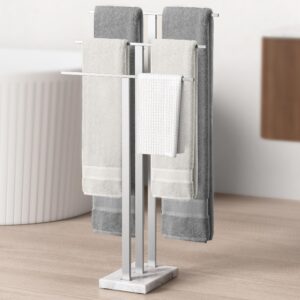 kes standing towel rack 3-tier with heavy marble base, free standing towel racks for bathroom floor, sus304 stainless steel brushed finish, bth217s3-2