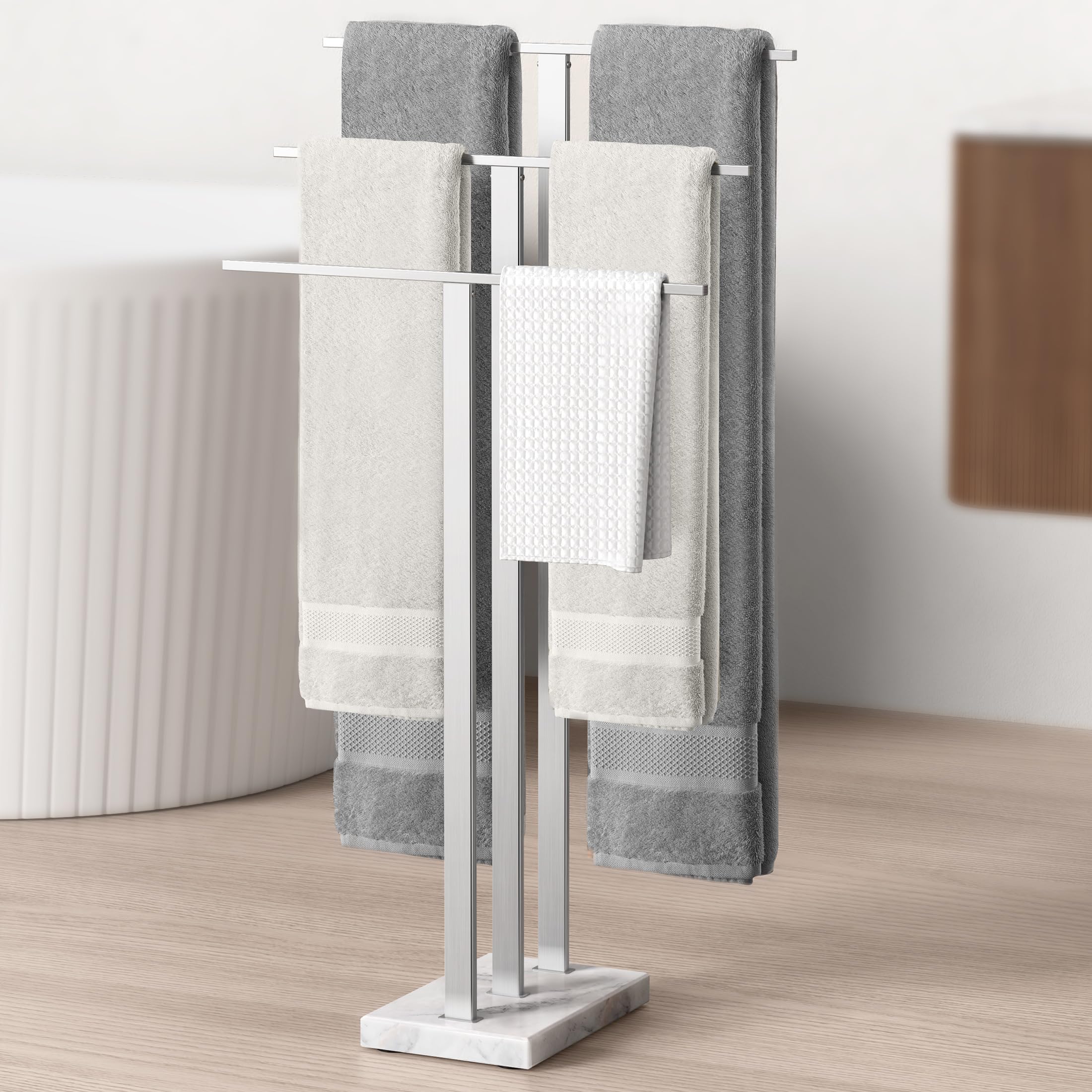 KES Standing Towel Rack 3-Tier with Heavy Marble Base, Free Standing Towel Racks for Bathroom Floor, SUS304 Stainless Steel Brushed Finish, BTH217S3-2