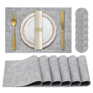 juccwarm faux leather placemats set of 6,heat resistant placemats for dining table, easy clean non-slip place mats, waterproof stain resistant wipeable washable pu table mats, (light grey)