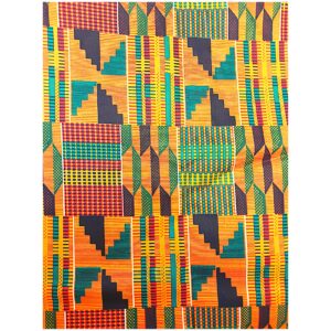 African Fabrics by The Yard - Kente Cloth. Multiple Variations. Orange, Black, Blue, Yellow, and Red (Classic Orange)