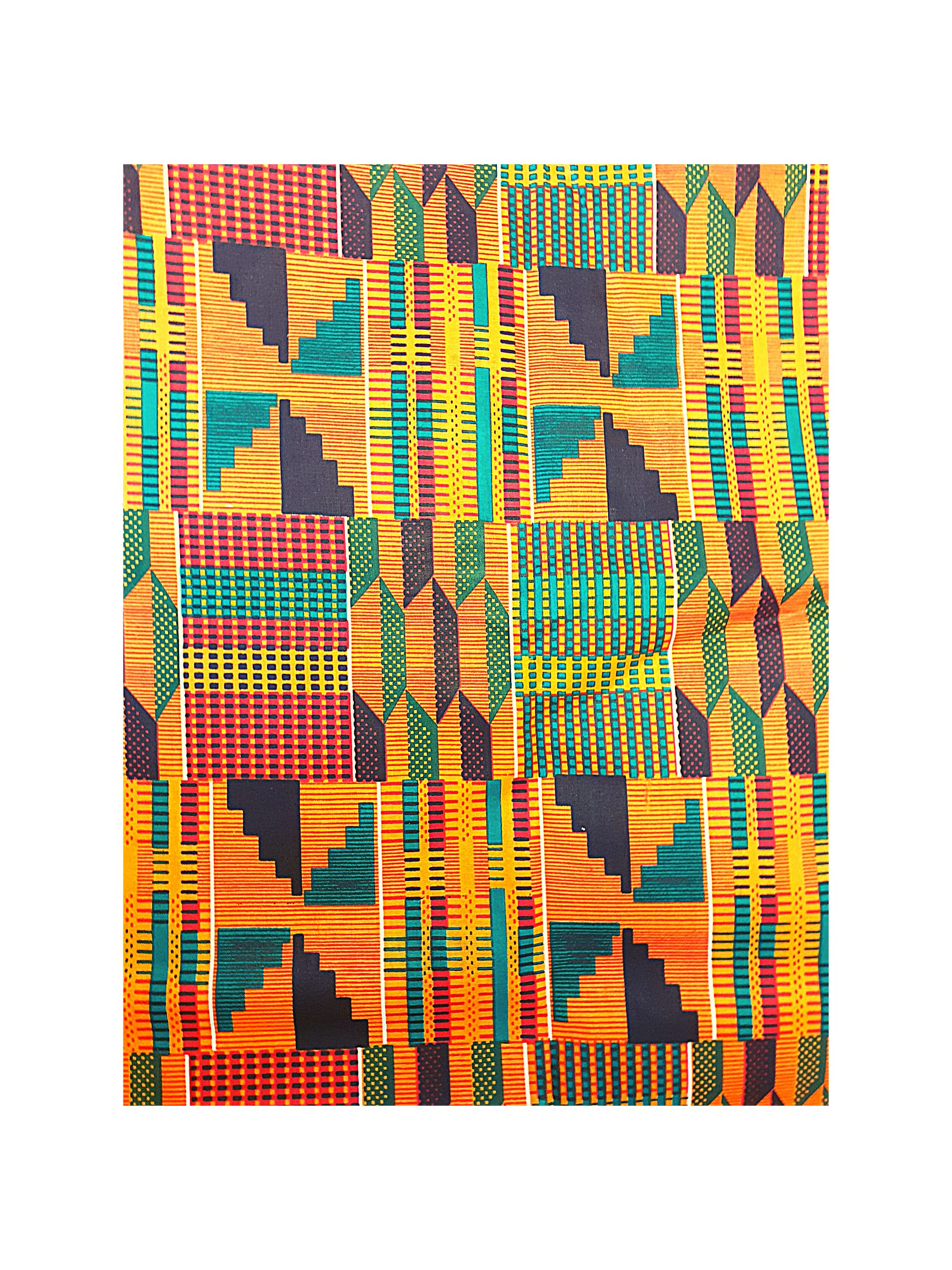 African Fabrics by The Yard - Kente Cloth. Multiple Variations. Orange, Black, Blue, Yellow, and Red (Classic Orange)