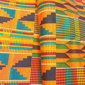 African Fabrics by The Yard - Kente Cloth. Multiple Variations. Orange, Black, Blue, Yellow, and Red (Classic Orange)