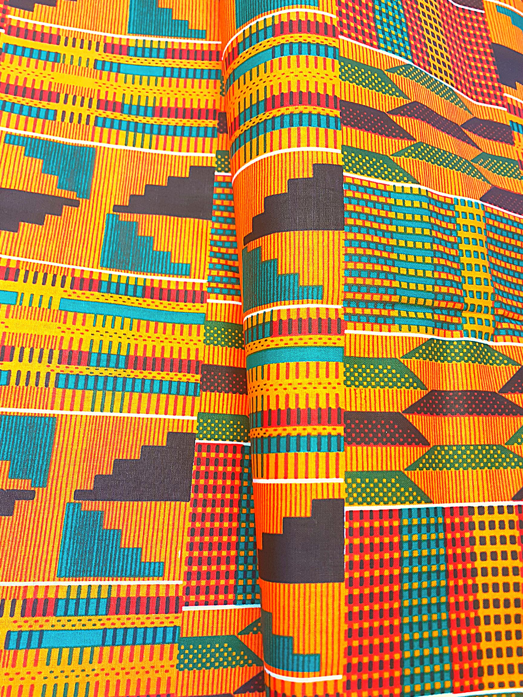 African Fabrics by The Yard - Kente Cloth. Multiple Variations. Orange, Black, Blue, Yellow, and Red (Classic Orange)