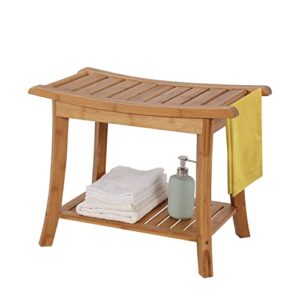 kinfant bathroom bamboo shower bench - spa bath shower stool with storage shelf, wooden seat for inside shower (style 1)