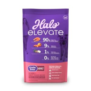 halo elevate dry dog food, grain free salmon recipe, 20lb